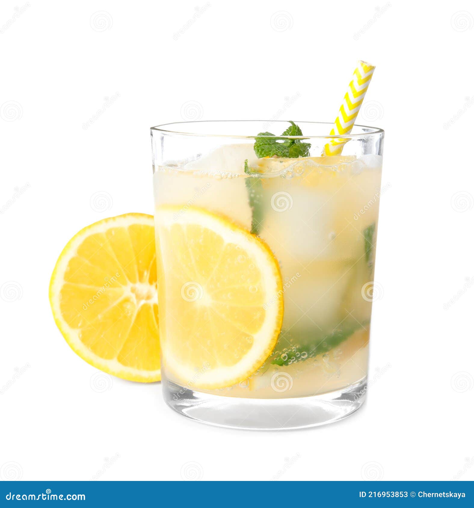 Cool Freshly Made Lemonade in Glass Isolated on White Stock Image ...