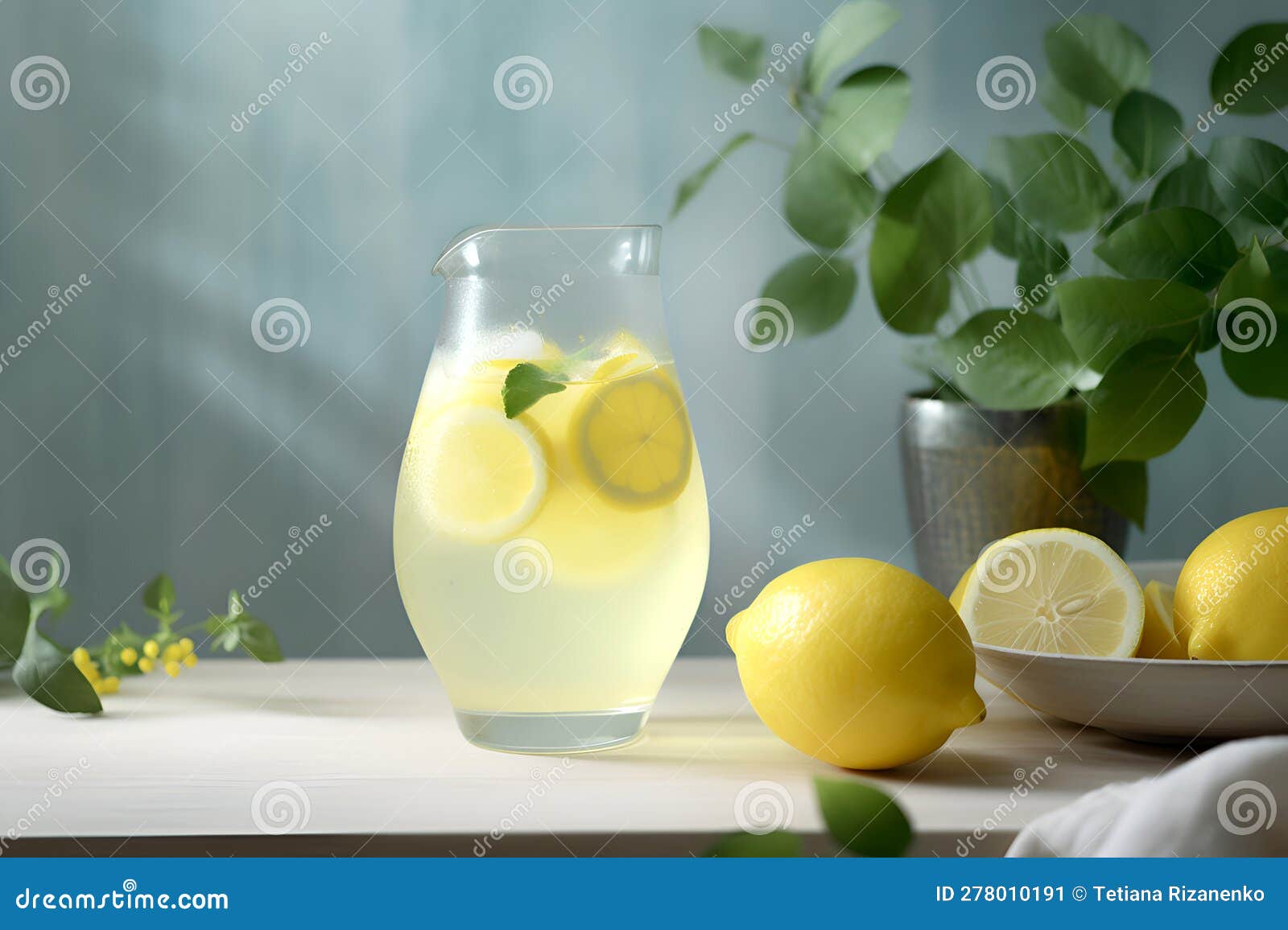 Cool Freshly Made Lemonade and Lemon Fruits on Light Blue Background ...