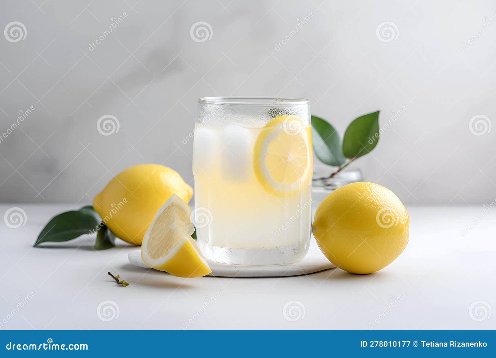 Cool Freshly Made Lemonade and Lemon Fruits on White Background. Space ...
