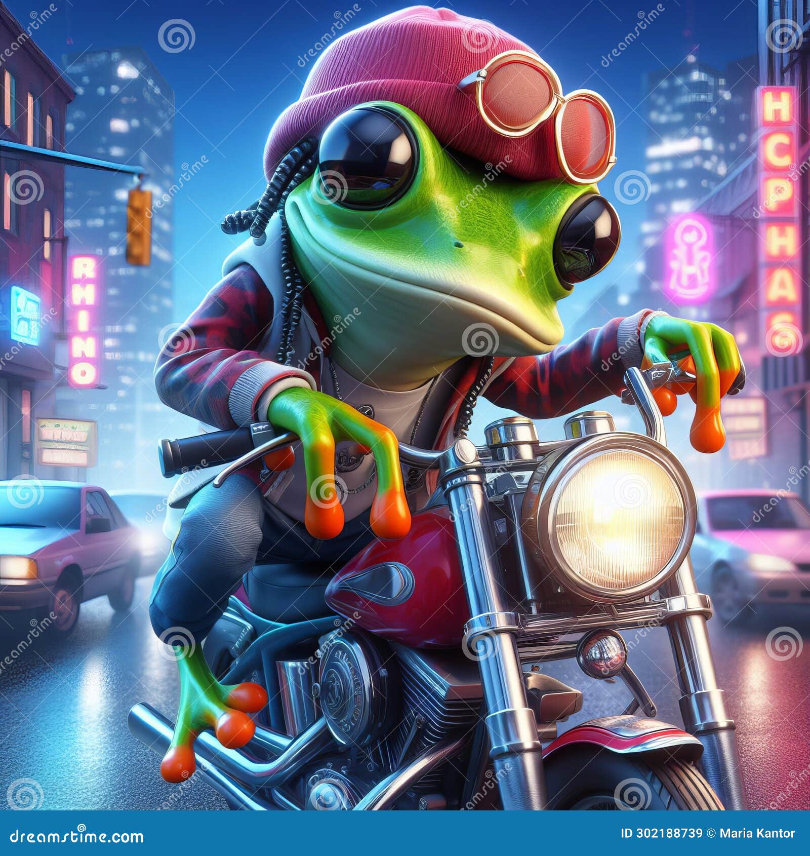 A Cool Frog on a Motorcycle, Crazy Frog, Green Toad Stock Illustration ...