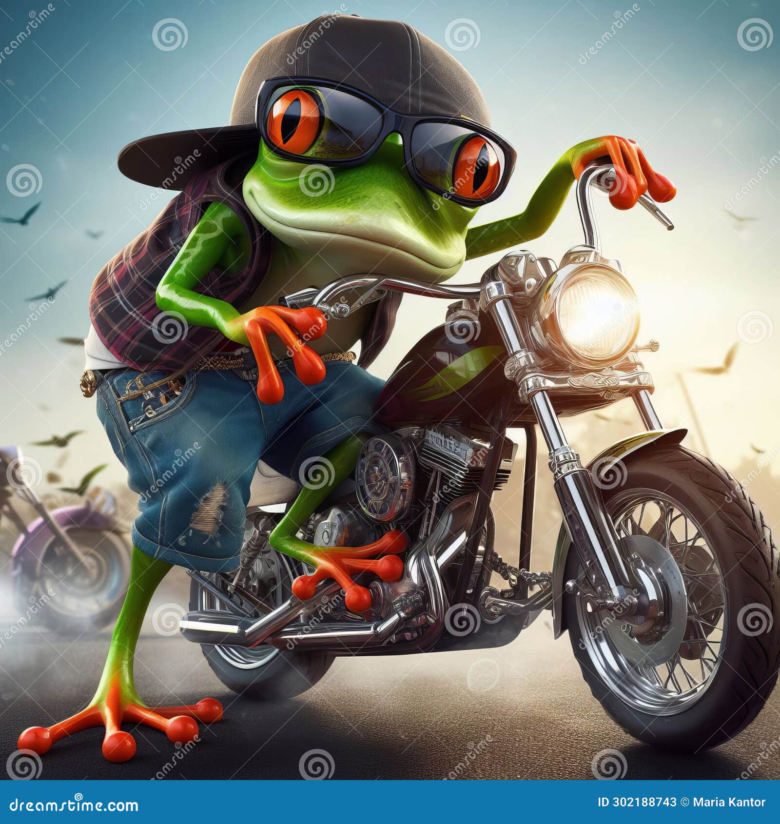 A Cool Frog on a Motorcycle, Crazy Frog, Green Toad Stock Illustration ...