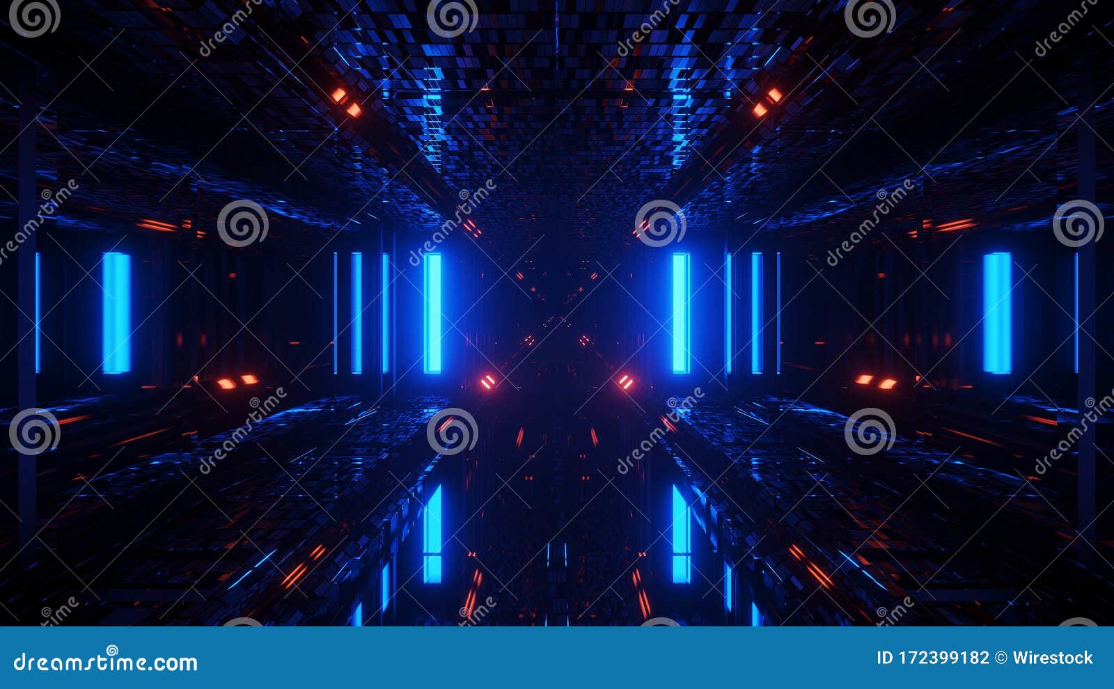 Cool Futuristic Background with Red and Blue Flashing Lights Stock ...