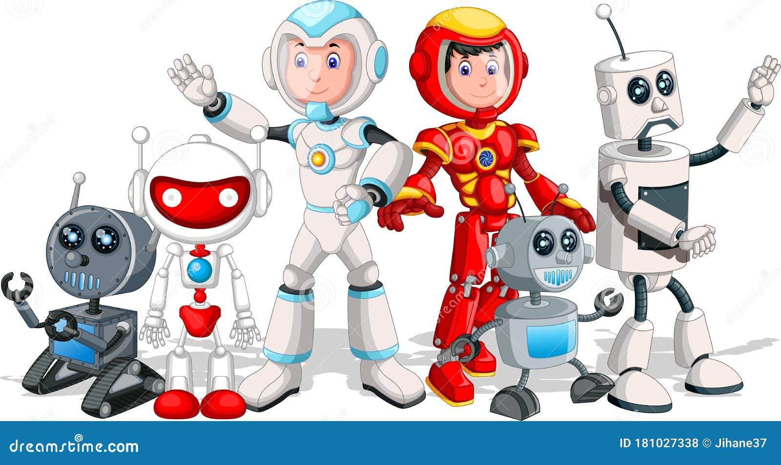 Cool Futuristic Robot Cyborg Cartoon Vector Illustration Set Stock ...