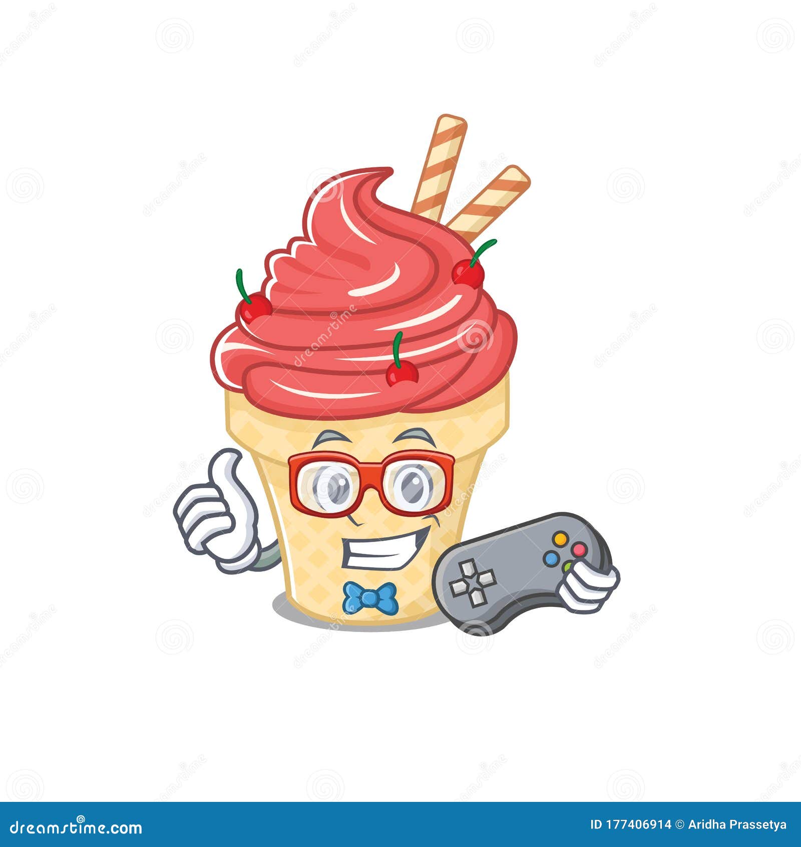 Cool Gamer of Cherry Ice Cream Mascot Design Style with Controller ...