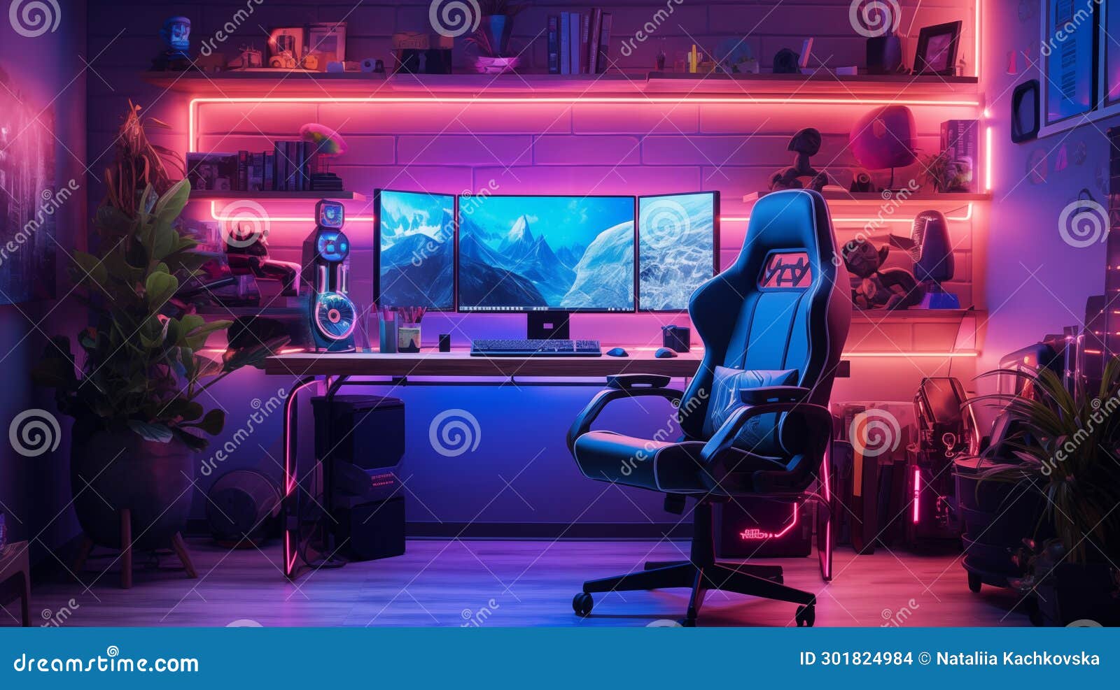 Cool gamer room stock illustration. Illustration of desk - 301824984