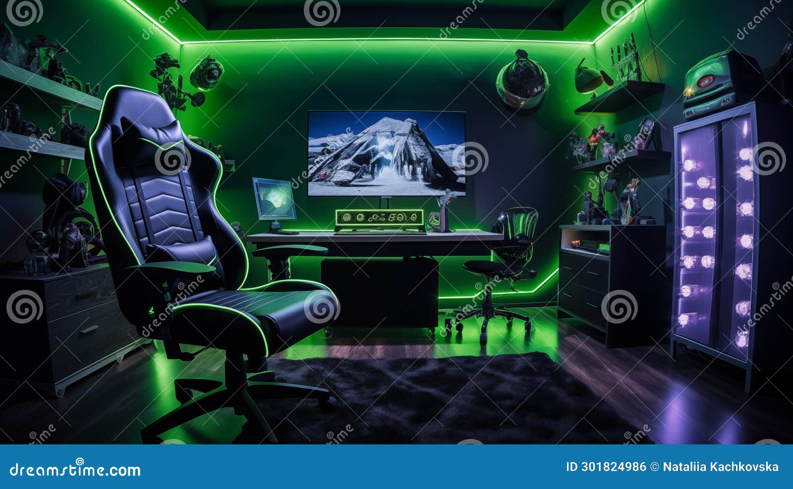 Cool gamer room stock illustration. Illustration of headset - 301824986