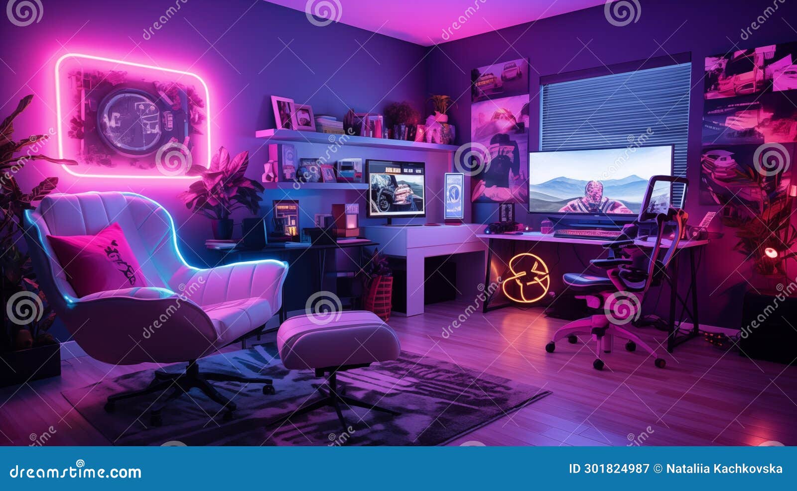 Cool gamer room stock illustration. Illustration of computer - 301824987