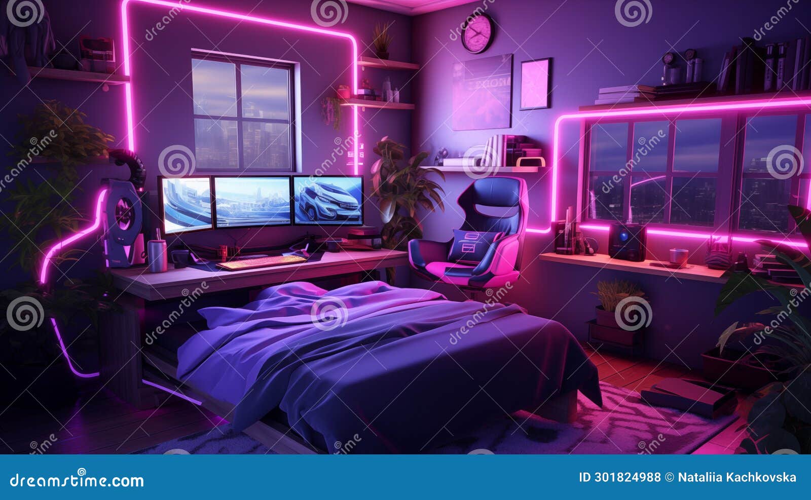 Cool gamer room stock illustration. Illustration of apartment - 301824988