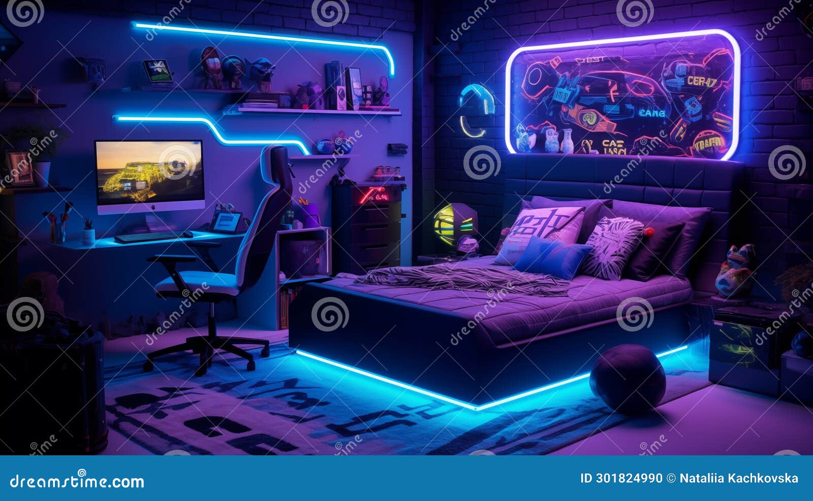 Cool gamer room stock illustration. Illustration of internet - 301824990