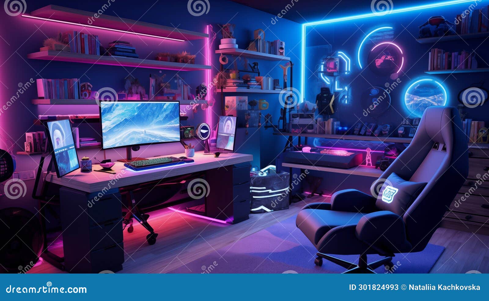 Cool gamer room stock illustration. Illustration of hobby - 301824993