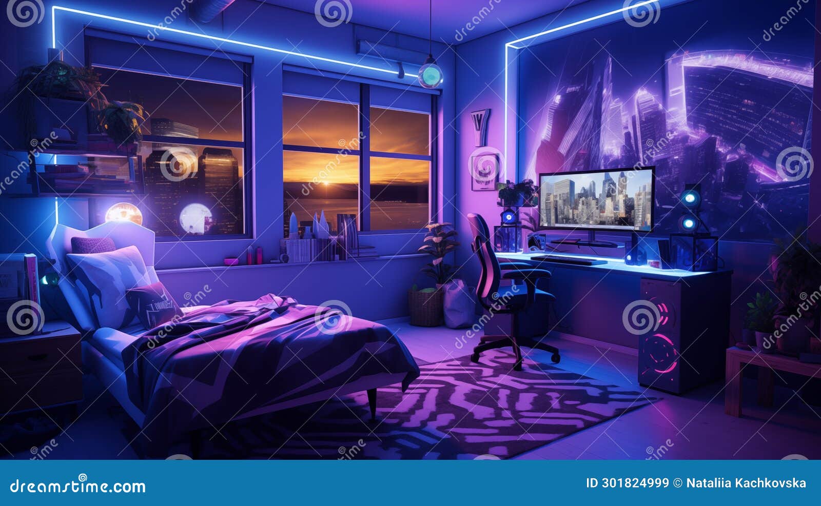 Cool gamer room stock illustration. Illustration of desktop - 301824999