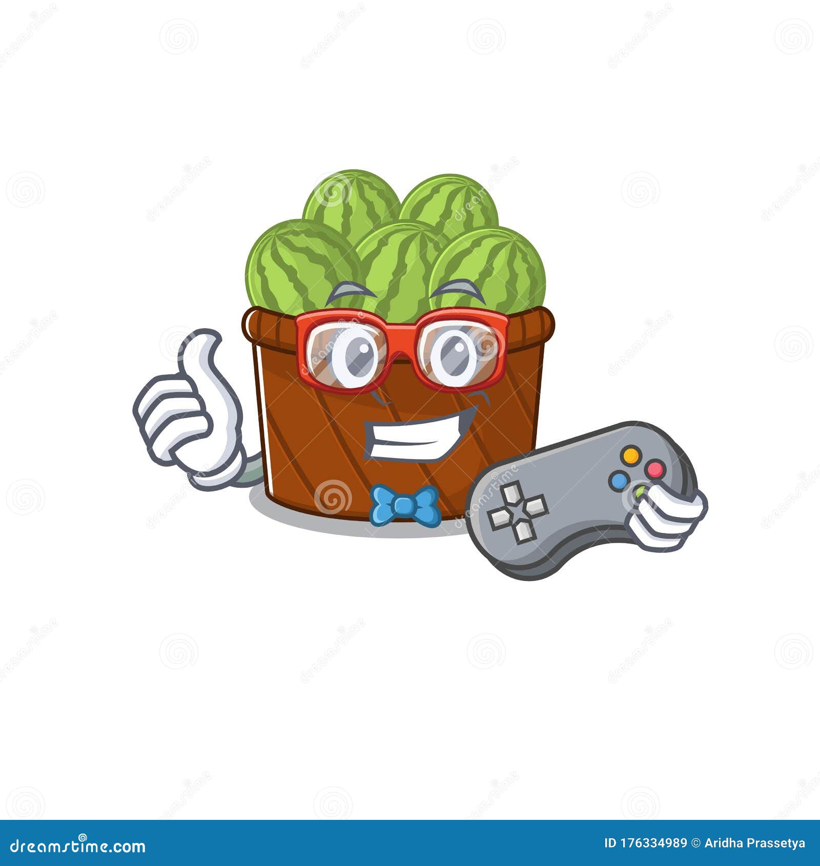 Cool Gamer of Watermelon Fruit Basket Mascot Design Style with ...