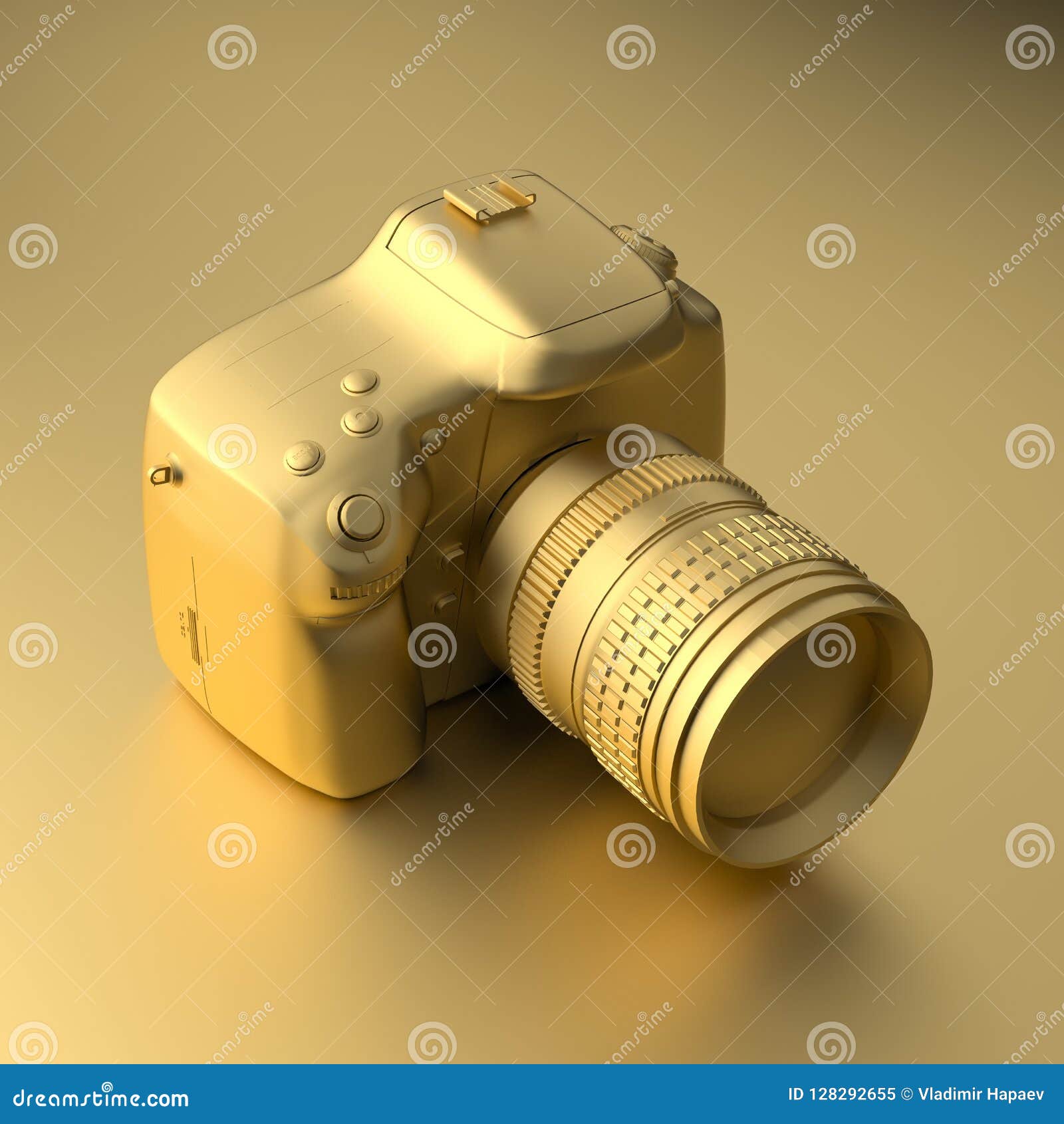 Cool Gold Professional Camera on Gold Background. Illustration in ...
