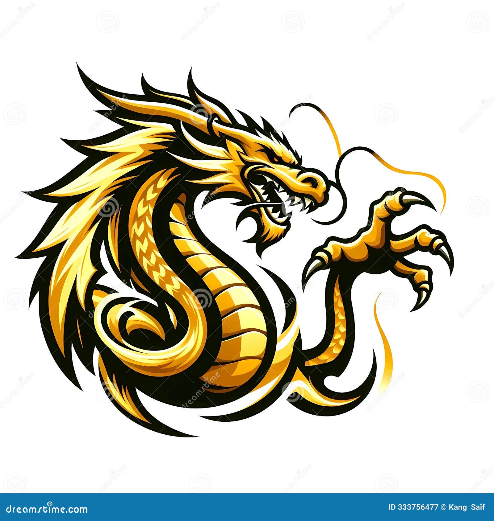 Cool Golden Dragon Image Design Stock Illustration - Illustration of ...