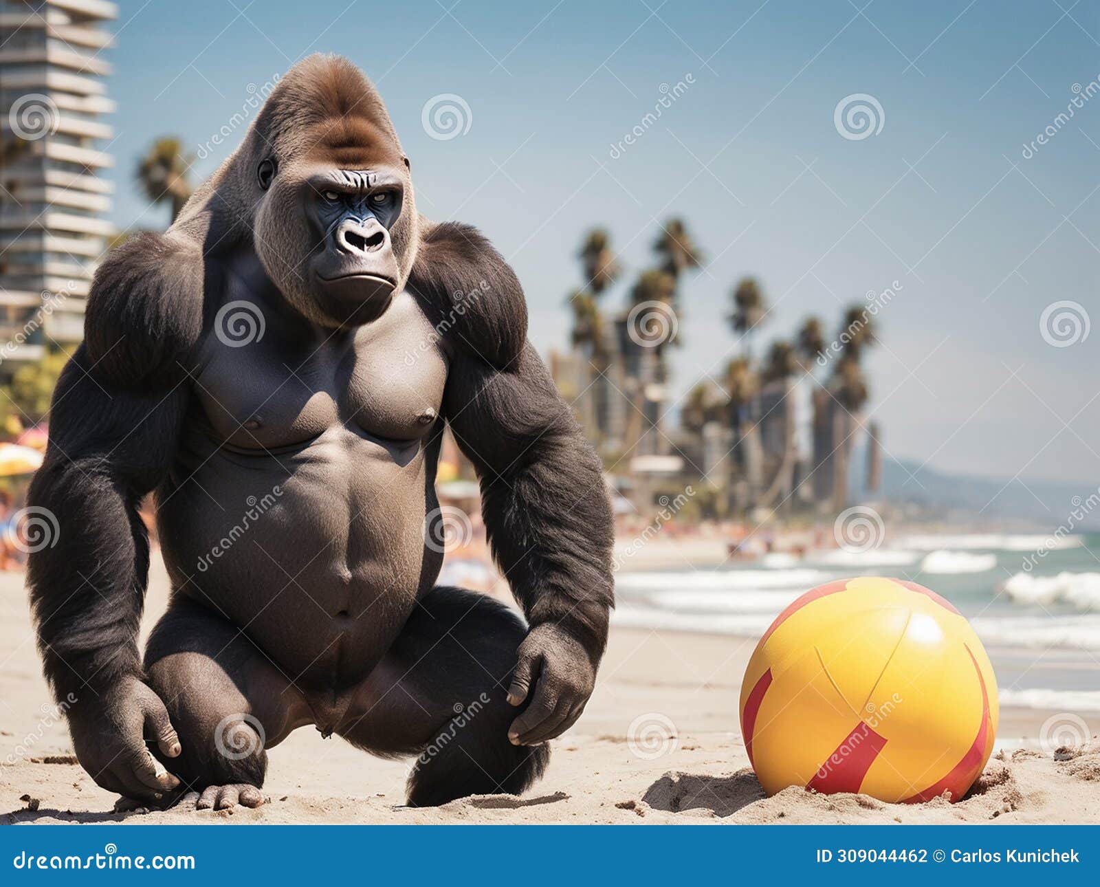 Cool Gorilla at the Beach in Summer -generated by Ai Stock Illustration ...