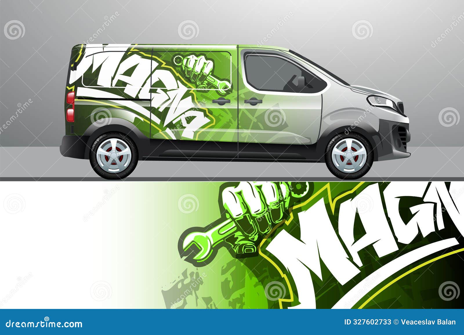 Cool Graphics on the Van with Lettering and Company Logo. Stock Vector ...