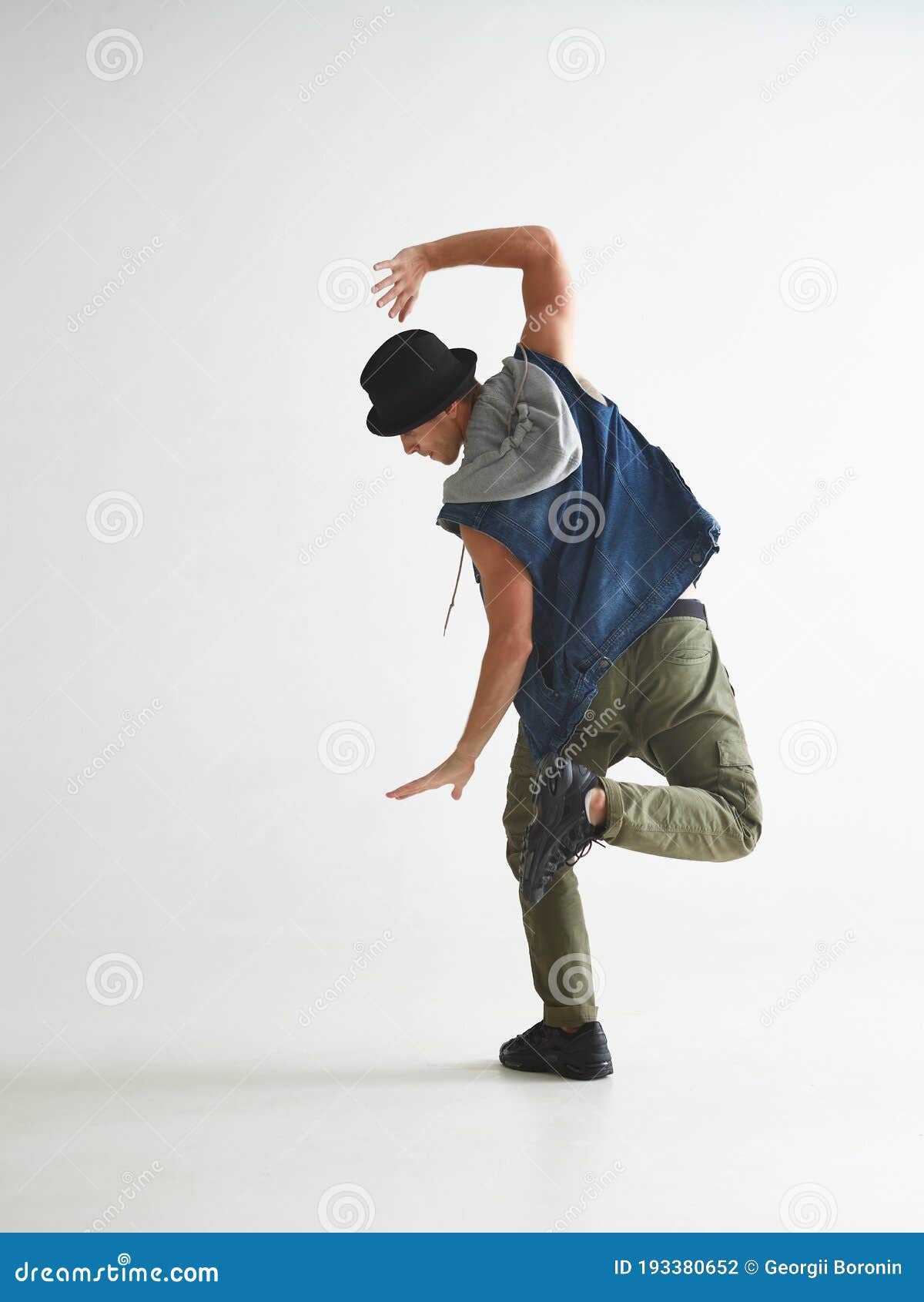 Cool Guy Breakdancer in Hat Dancing Hip-hop in Studio Isolated on White ...