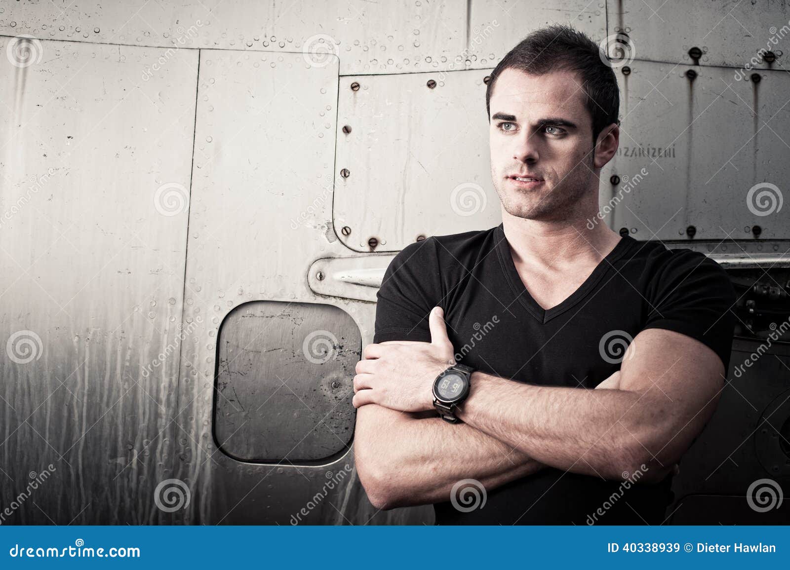Cool Guy with Fighter Plane Stock Image - Image of grunge, black: 40338939