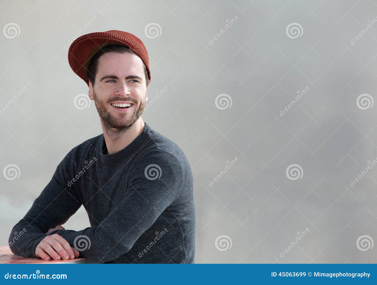 Cool Guy with Hat Smiling Outdoors Stock Image - Image of face, closeup ...