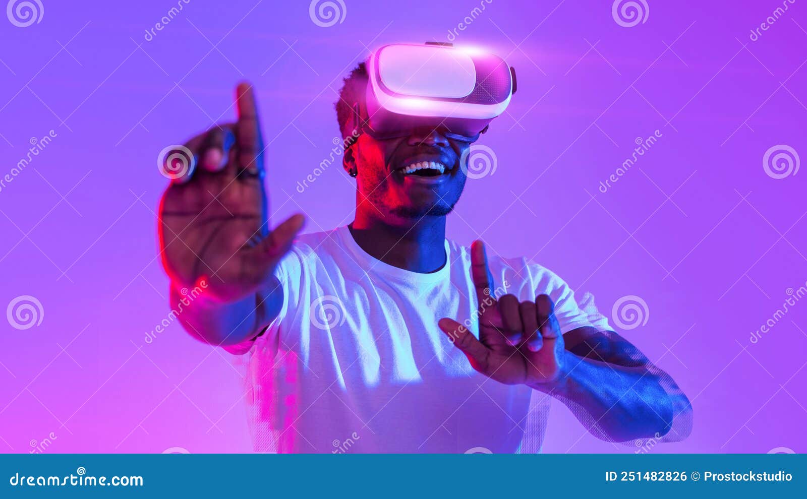 Cool Guy in VR Glasses Exploring Cyberspace, Touching Imaginary Screen ...