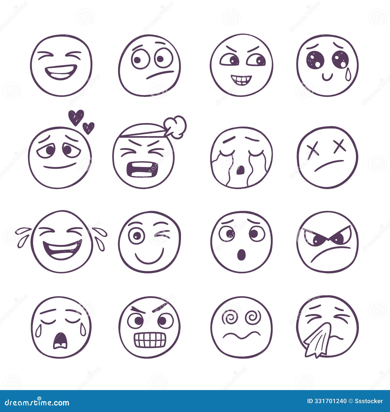 Cool Hand Drawn Emoticons Set with Different Emotions Stock ...