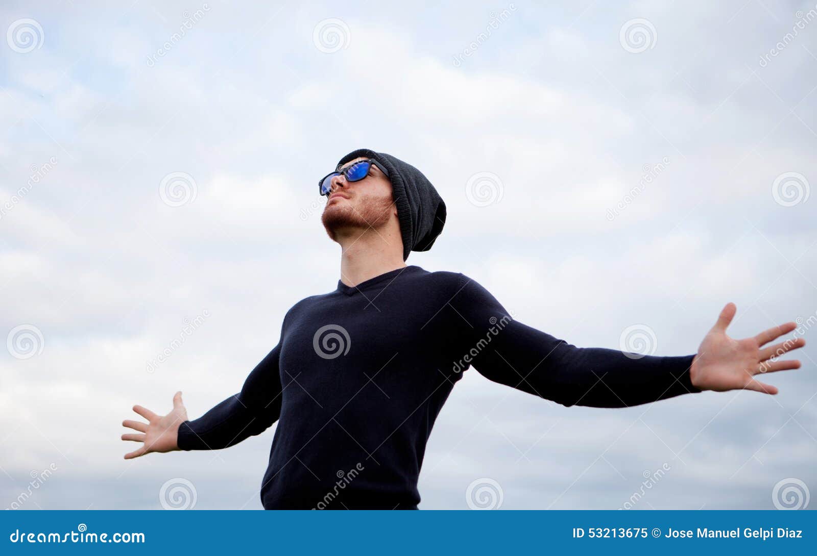 Cool Handsome Guy with His Arms Extended Stock Image - Image of nature ...