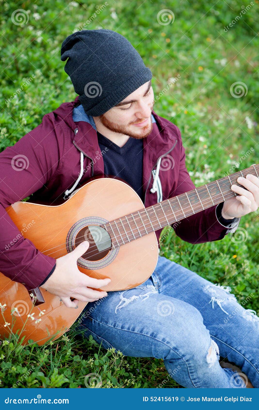 Cool Handsome Guy Playing Guitar at Outside Stock Image - Image of ...