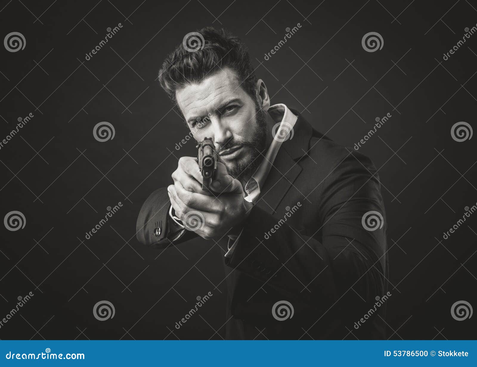 Cool Handsome Man Pointing a Gun Stock Photo - Image of criminal ...