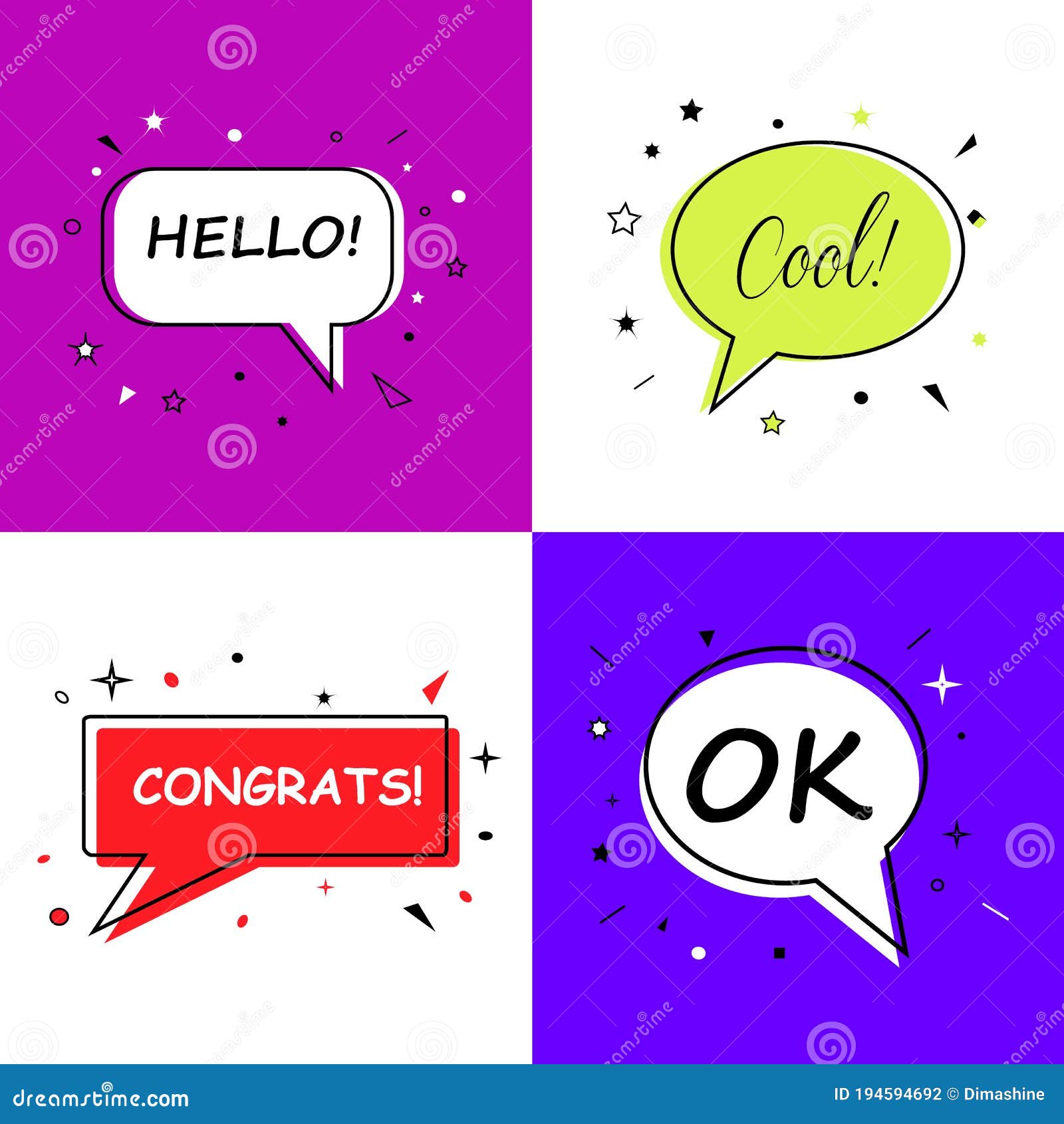Cool Hello Ok Congrats, Speech Bubbles with Dialog Words Vector Bubbles ...
