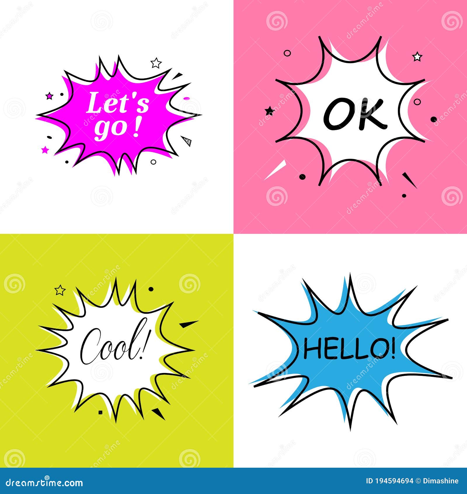 Cool Hello Ok Lets Go, Speech Bubbles with Dialog Words Vector Bubbles ...
