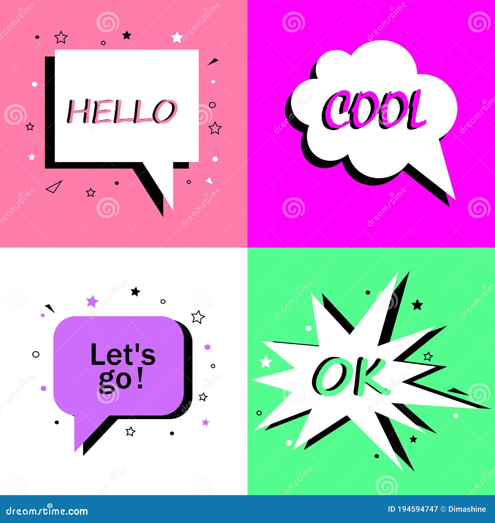 Cool Hello Ok Lets Go, Speech Bubbles with Dialog Words Vector Bubbles ...
