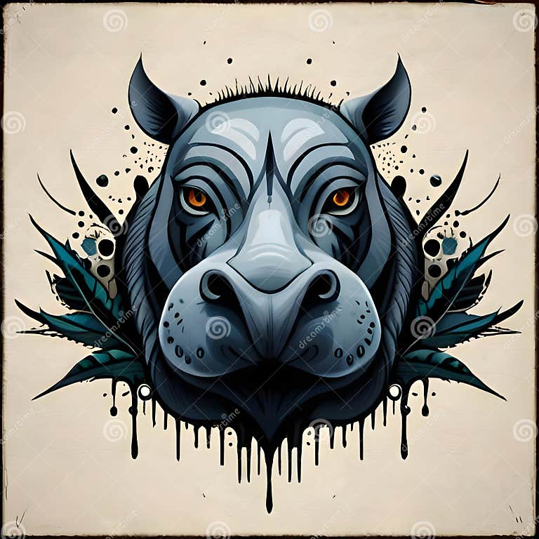 Cool Hippo Graphic Style - Ai Generated Image Stock Illustration ...