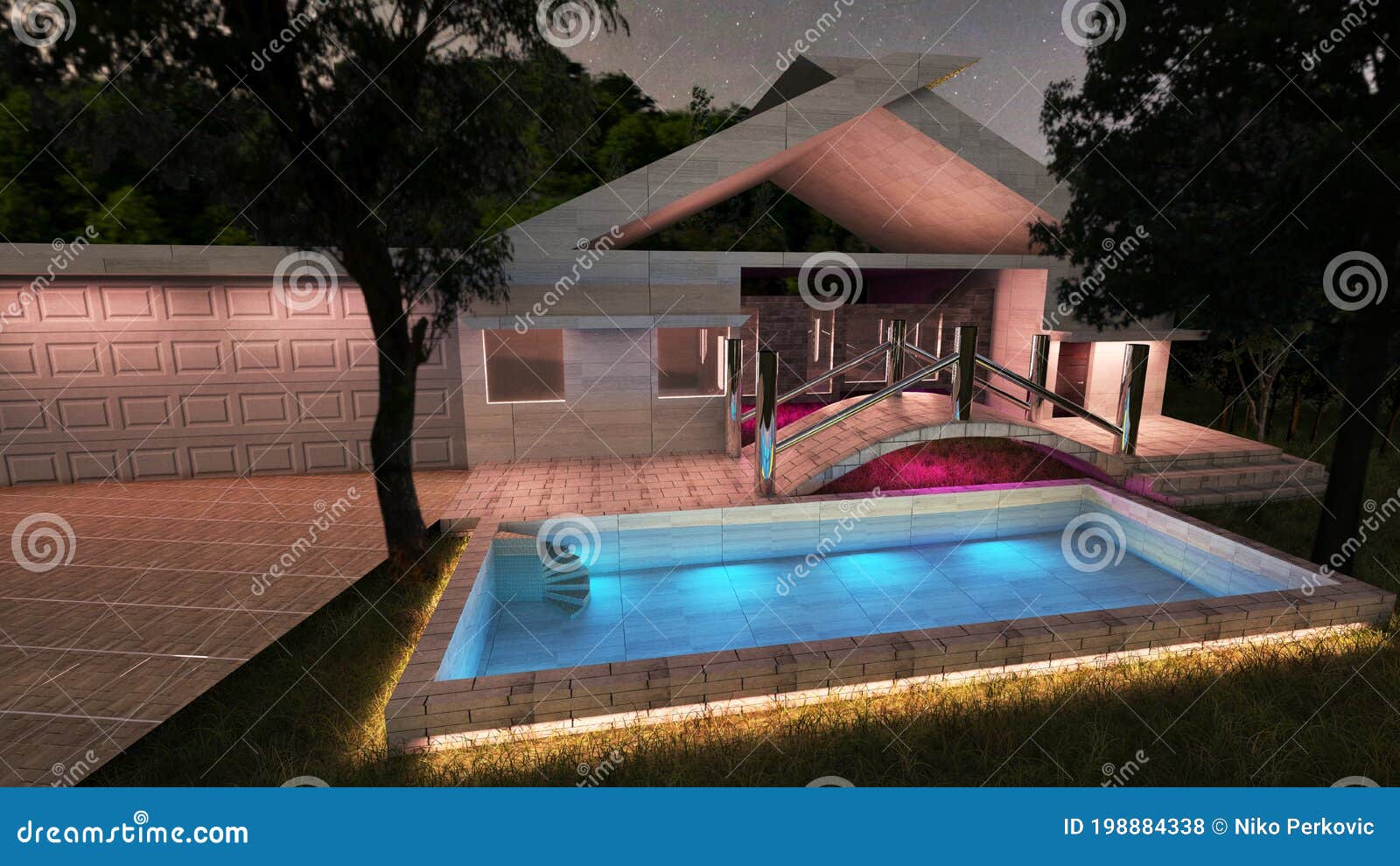 COOL HOUSE 3D RENDERING FRONT SIDE VIEW Stock Illustration ...