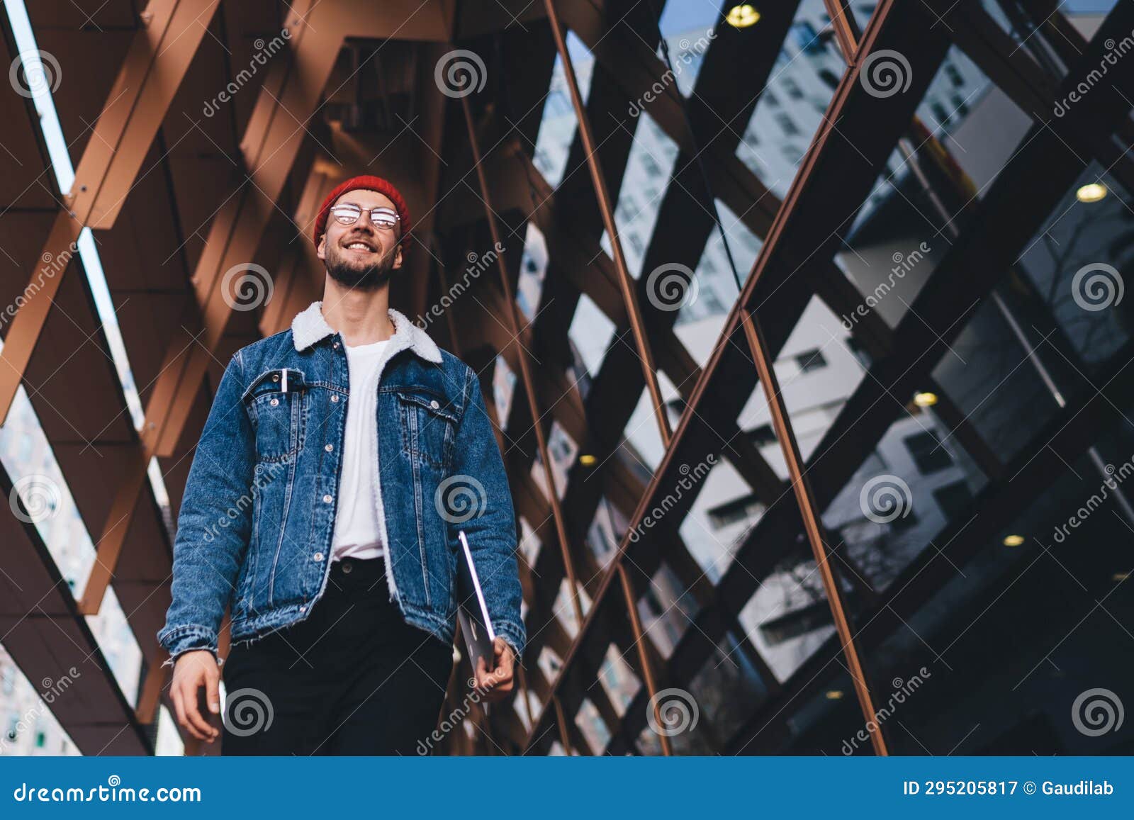 Cool Inspired Male Walking with Tablet in Hand Stock Image - Image of ...