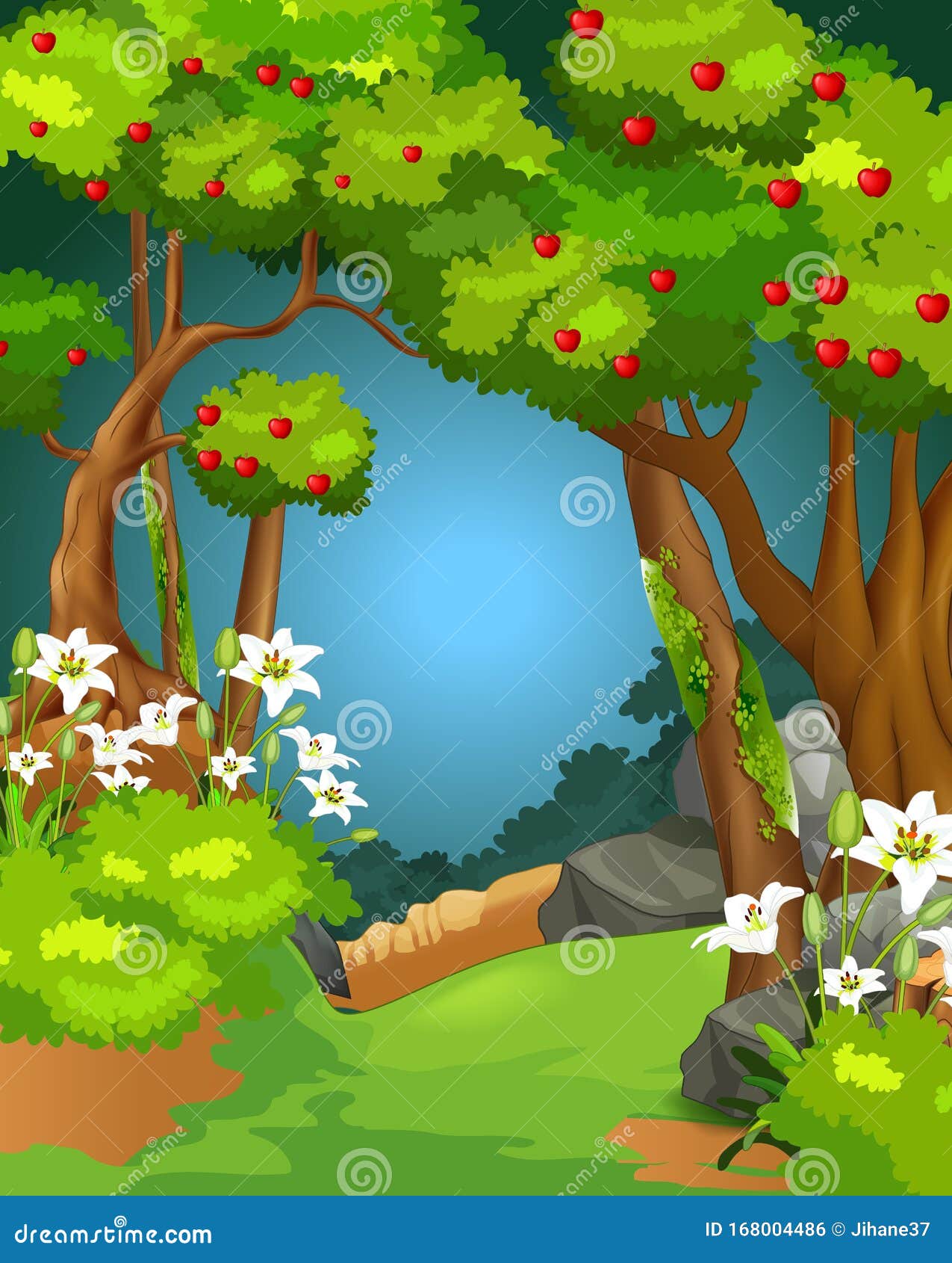 Cool Landscape Forest View with Apple Trees Cartoon Stock Illustration ...