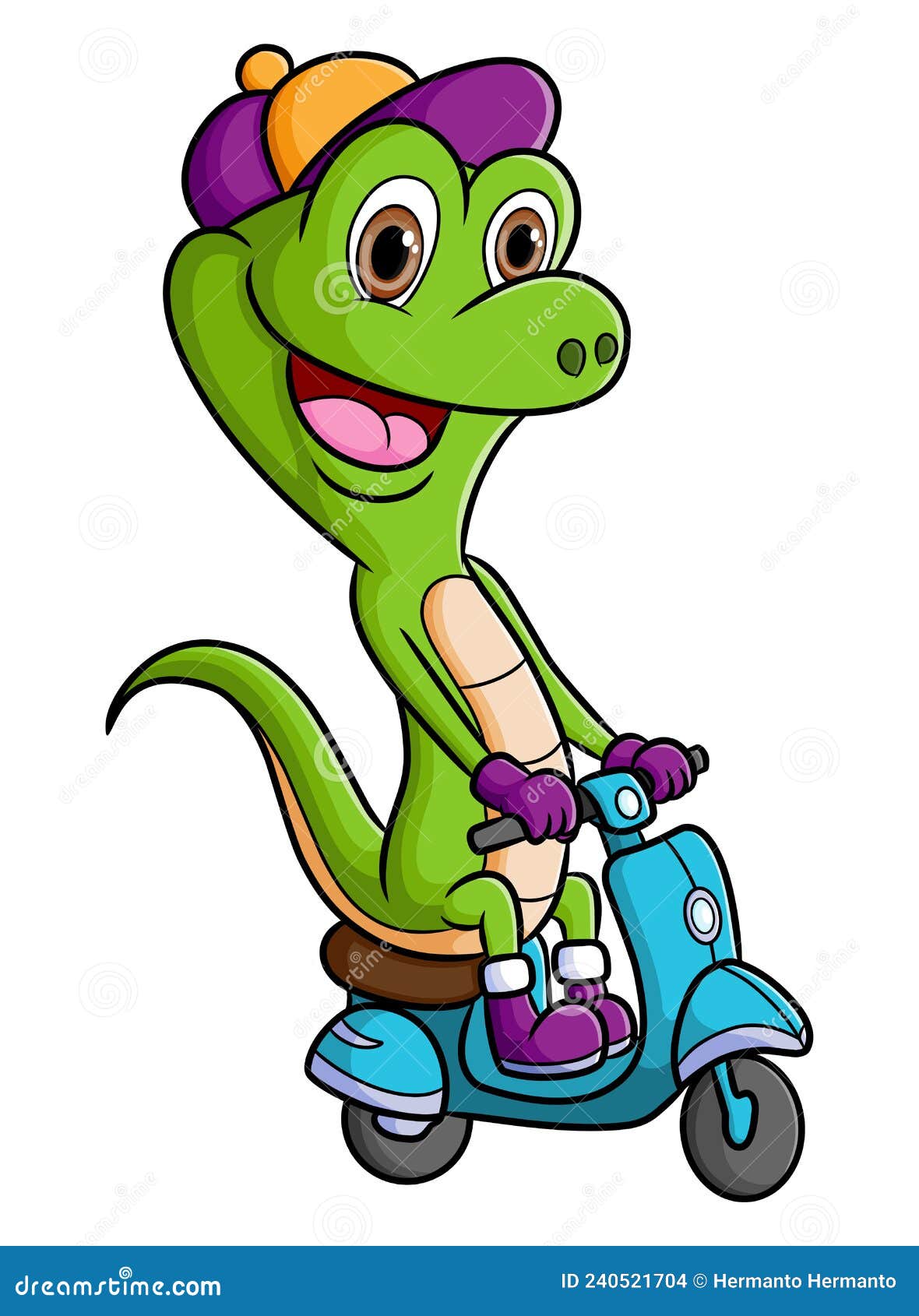 The Cool Lizard is Riding the Motorcycle with the Happy Face Stock ...