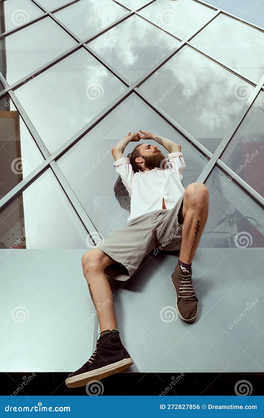 Cool Looking Guy with Tatoos and Long Beard in Front of Office B Stock ...