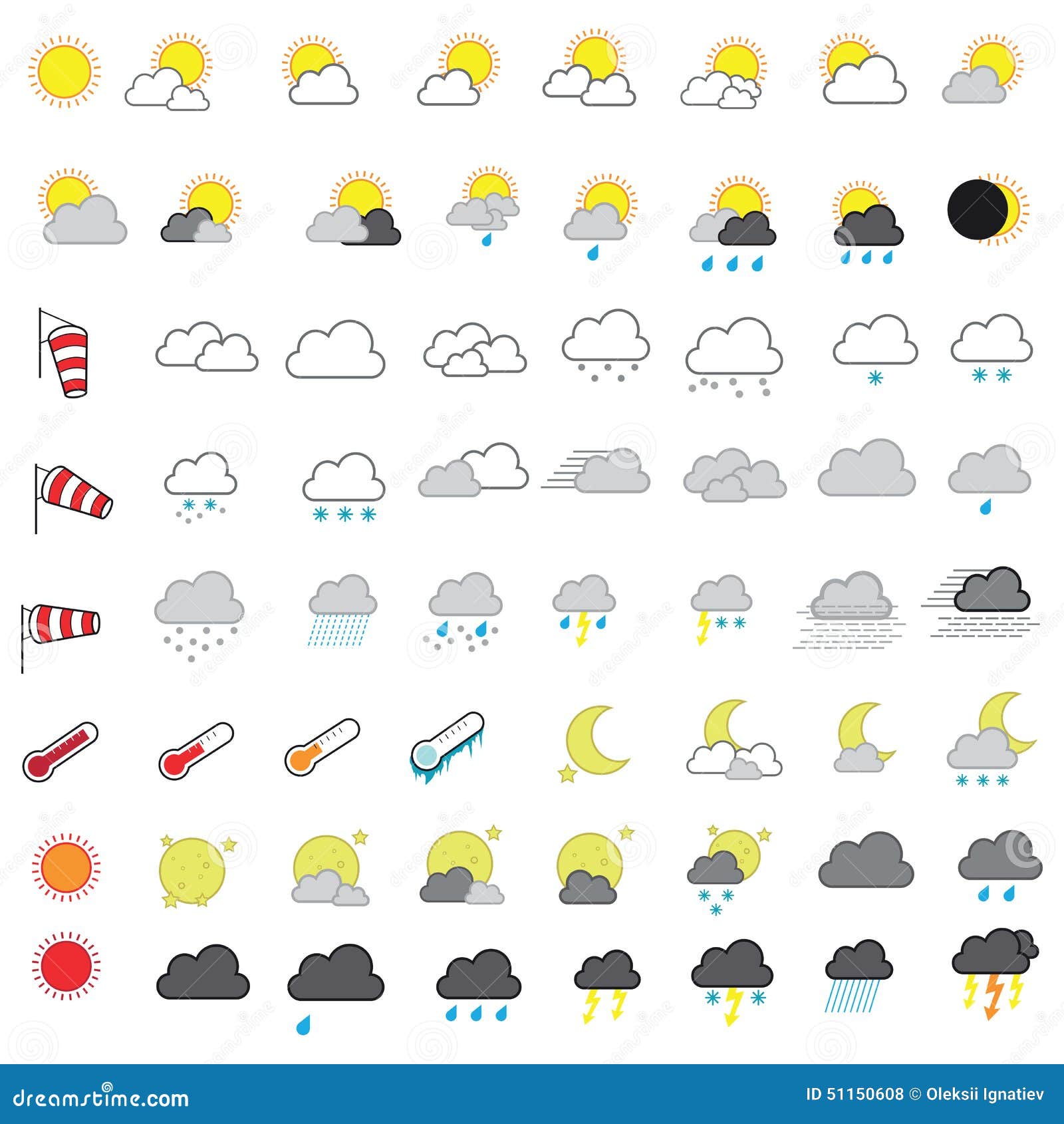 Cool Looking Weather Forecasting Vector Icon Set Stock Vector ...
