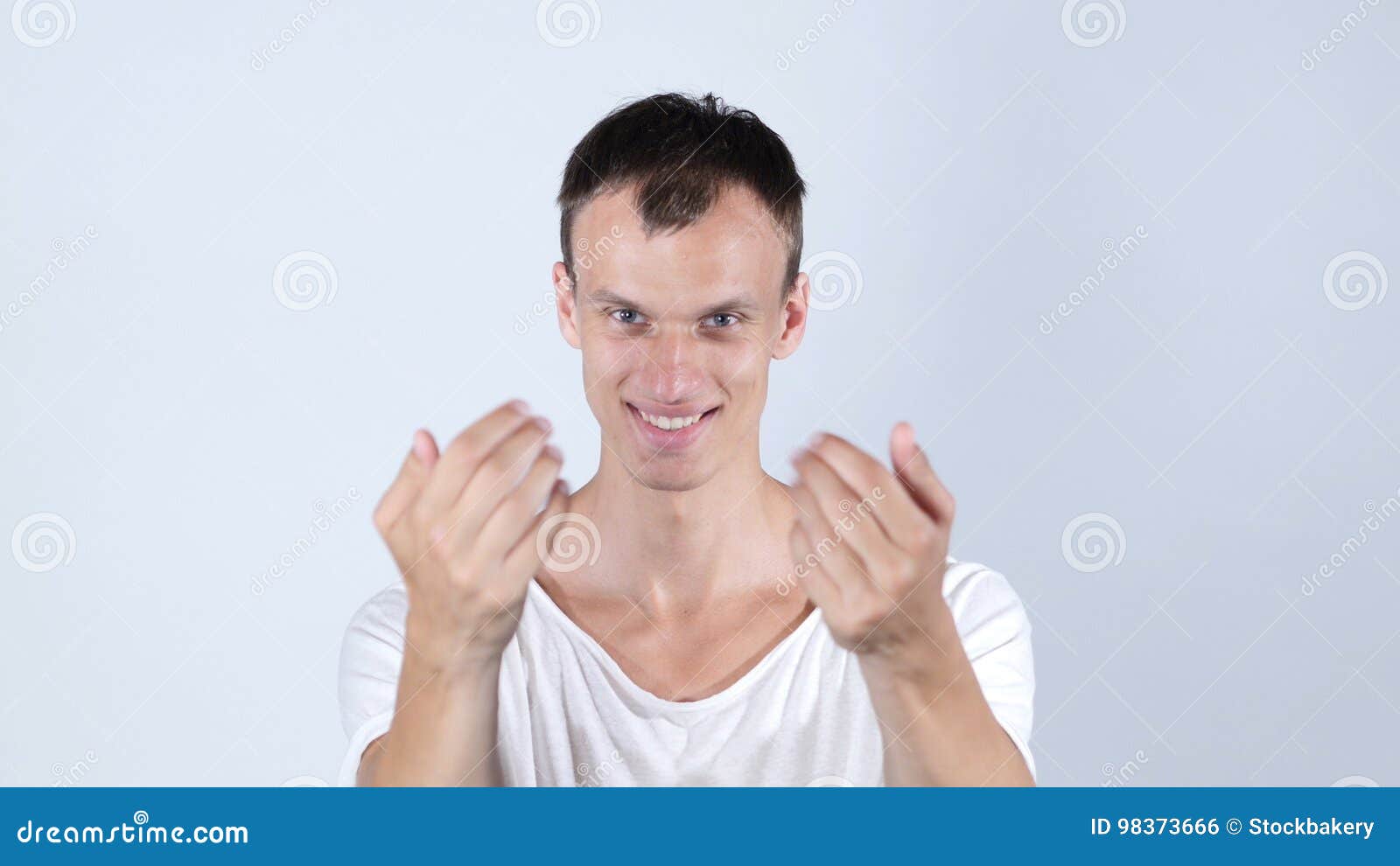 Cool Man Inviting To Come with Both Hands Stock Photo - Image of ...