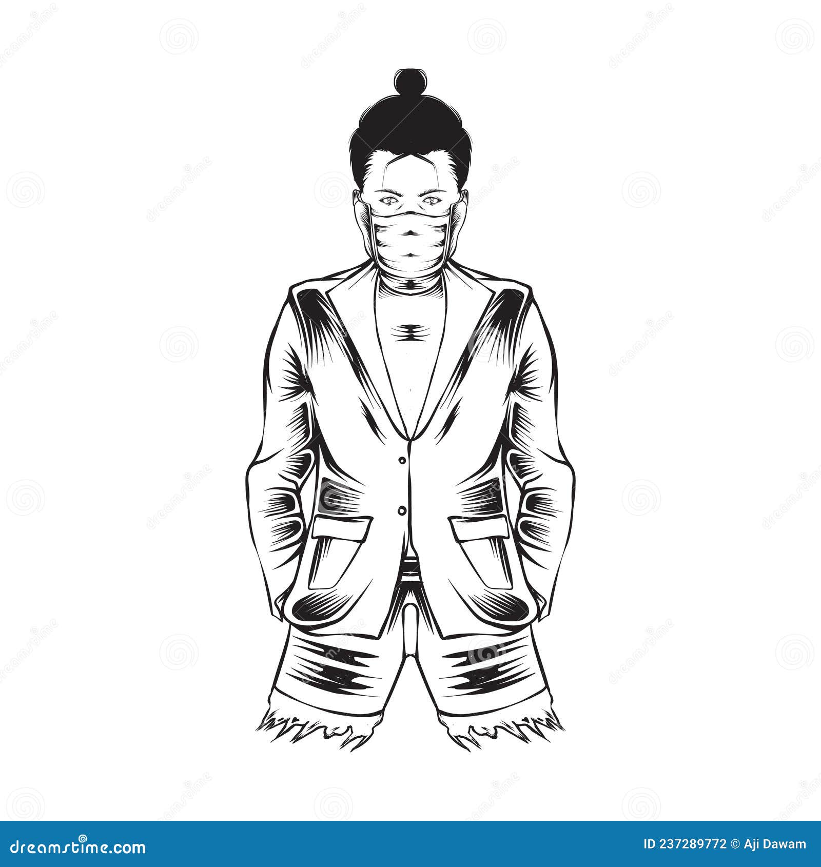 Cool Man Japanese Illustration Sketch Stock Vector - Illustration of ...