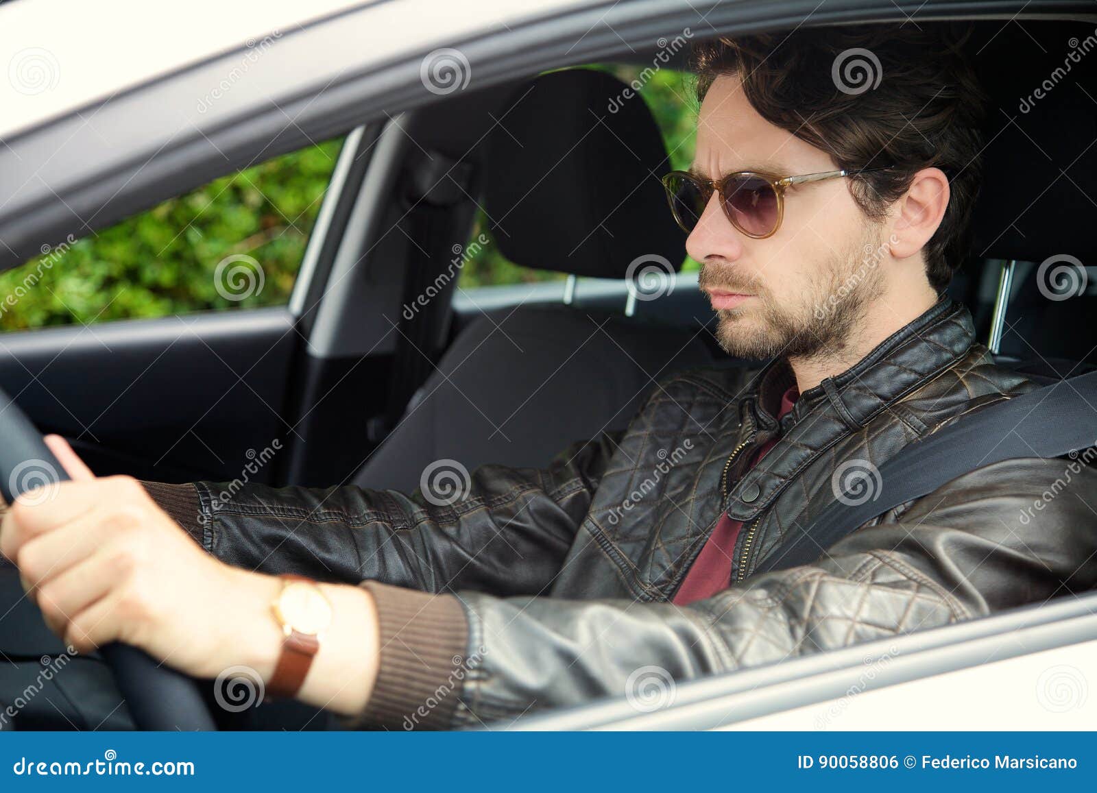 Cool Man with Sun Glasses Driving Car Stock Photo - Image of male, face ...