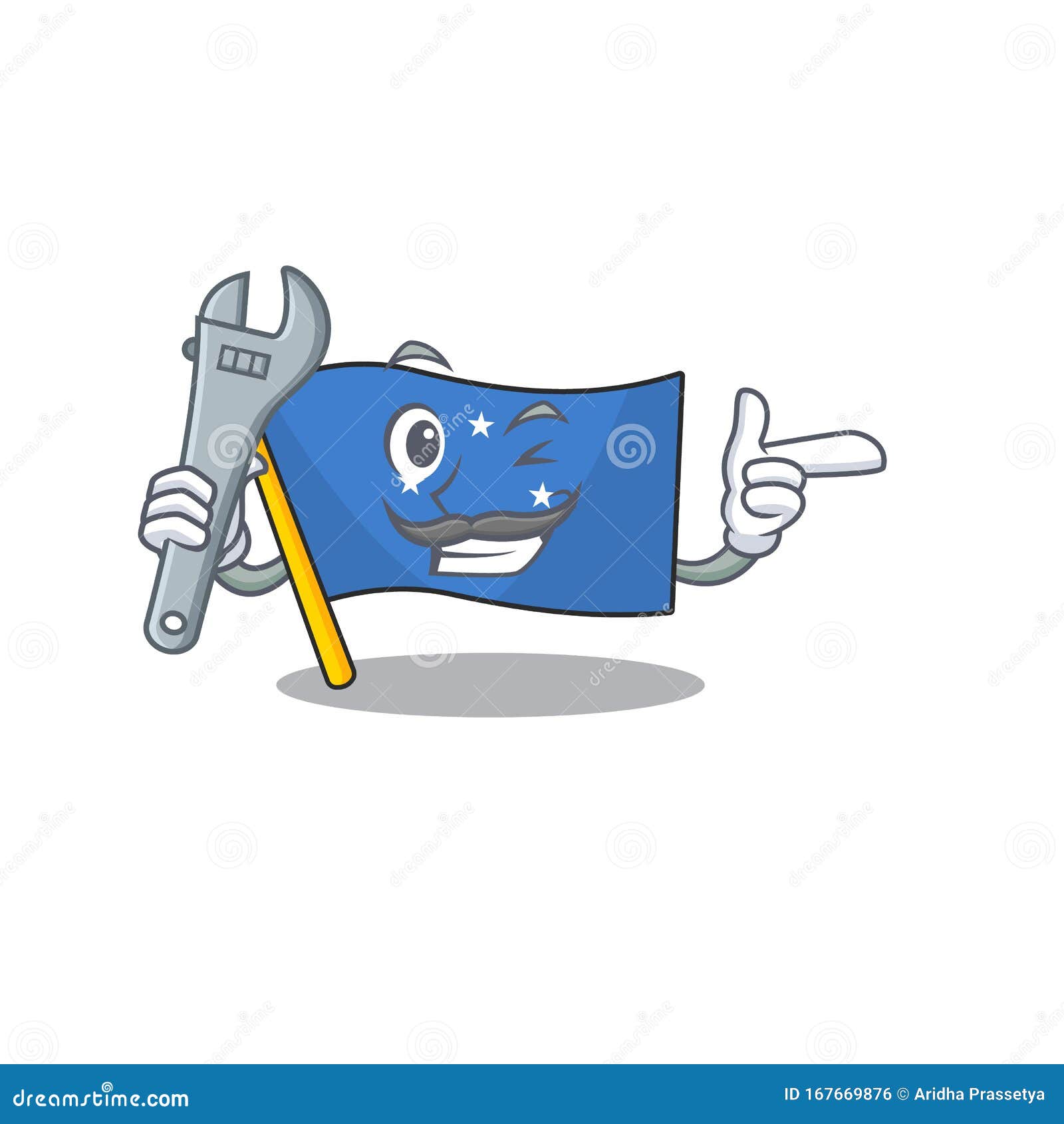 Cool Mechanic Flag Micronesia Scroll Cartoon Character Design Stock ...