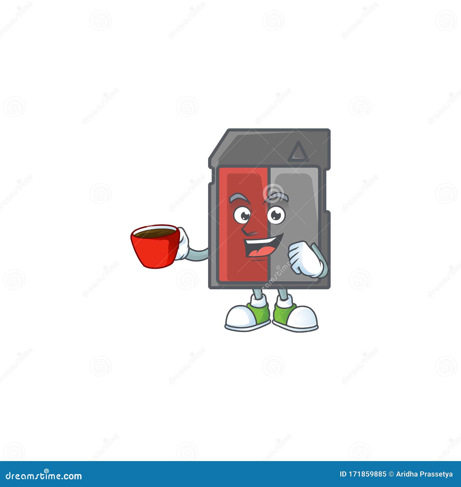 Cool Memory Card Cartoon Character with a Cup of Coffee Stock Vector ...