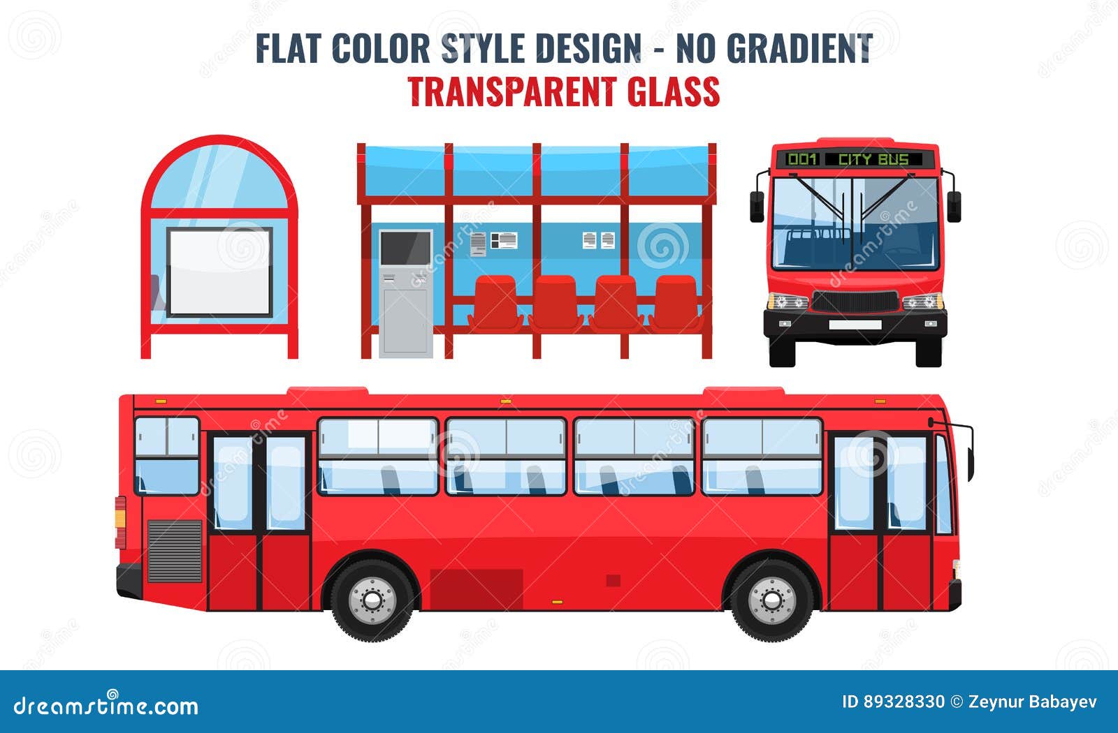 Cool Modern Flat Design Public Transport. Bus Stop Structure and City ...