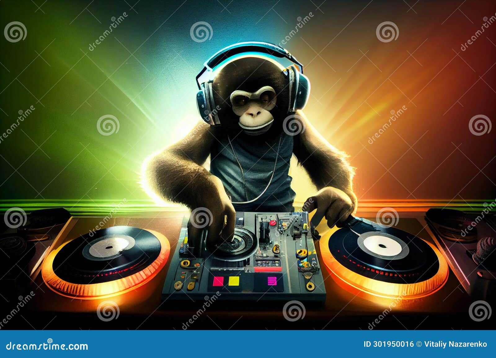 Cool Monkey Dj Works at the Dj Console. AI Generated. Stock Photo ...