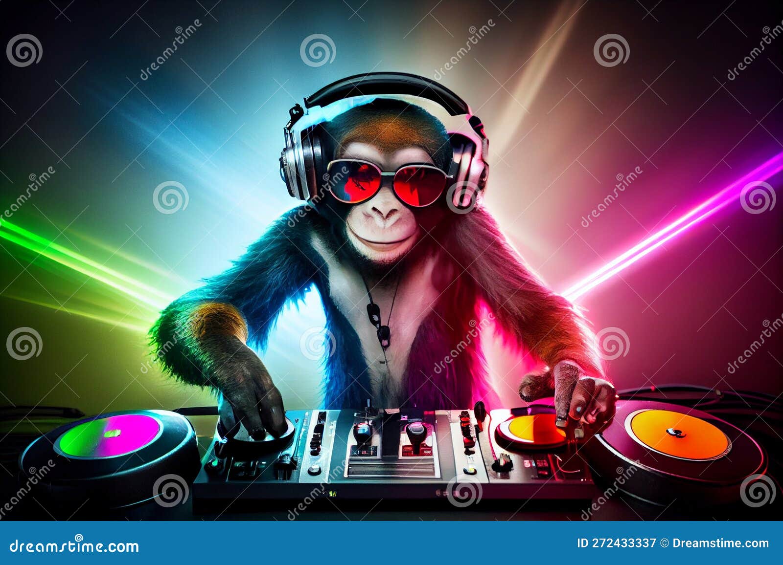 Cool Monkey Dj Works at the Dj Console. AI Generated. Stock ...