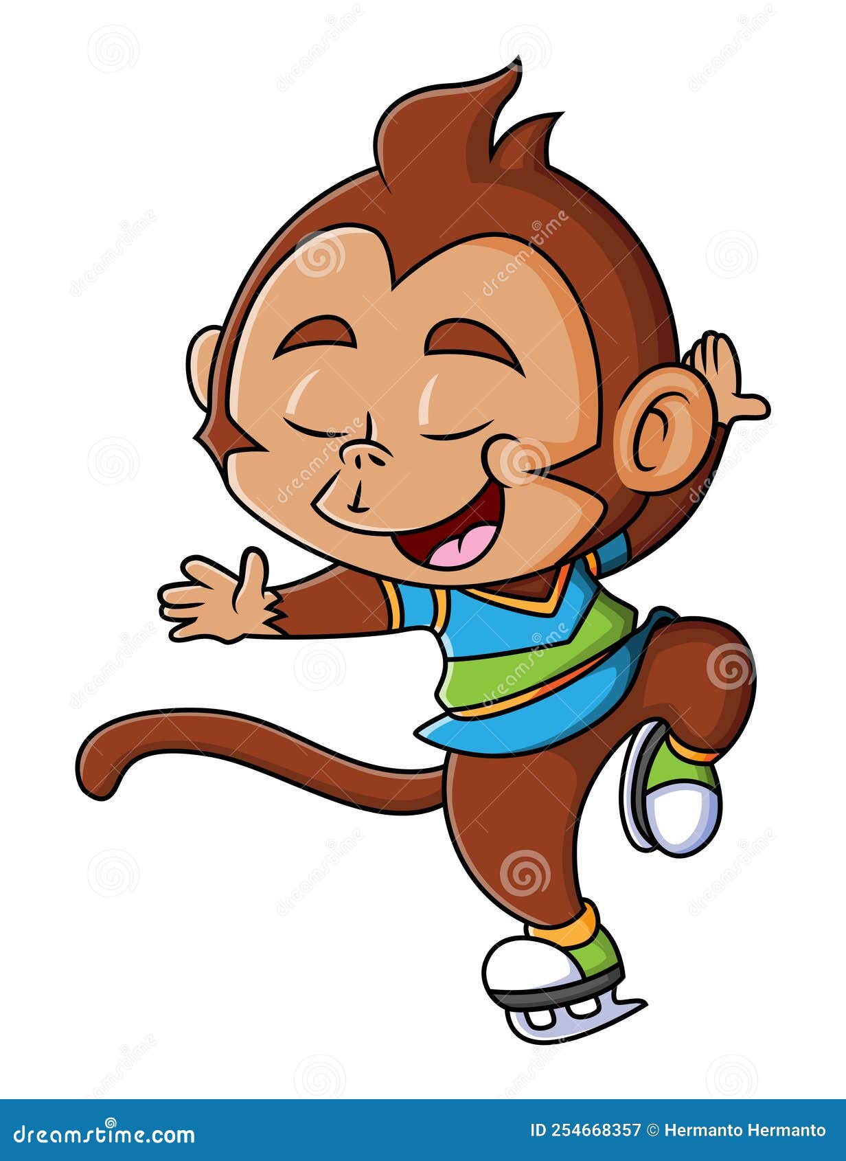 The Cool Monkey is Playing and Enjoying the Ice Skating Stock Vector ...