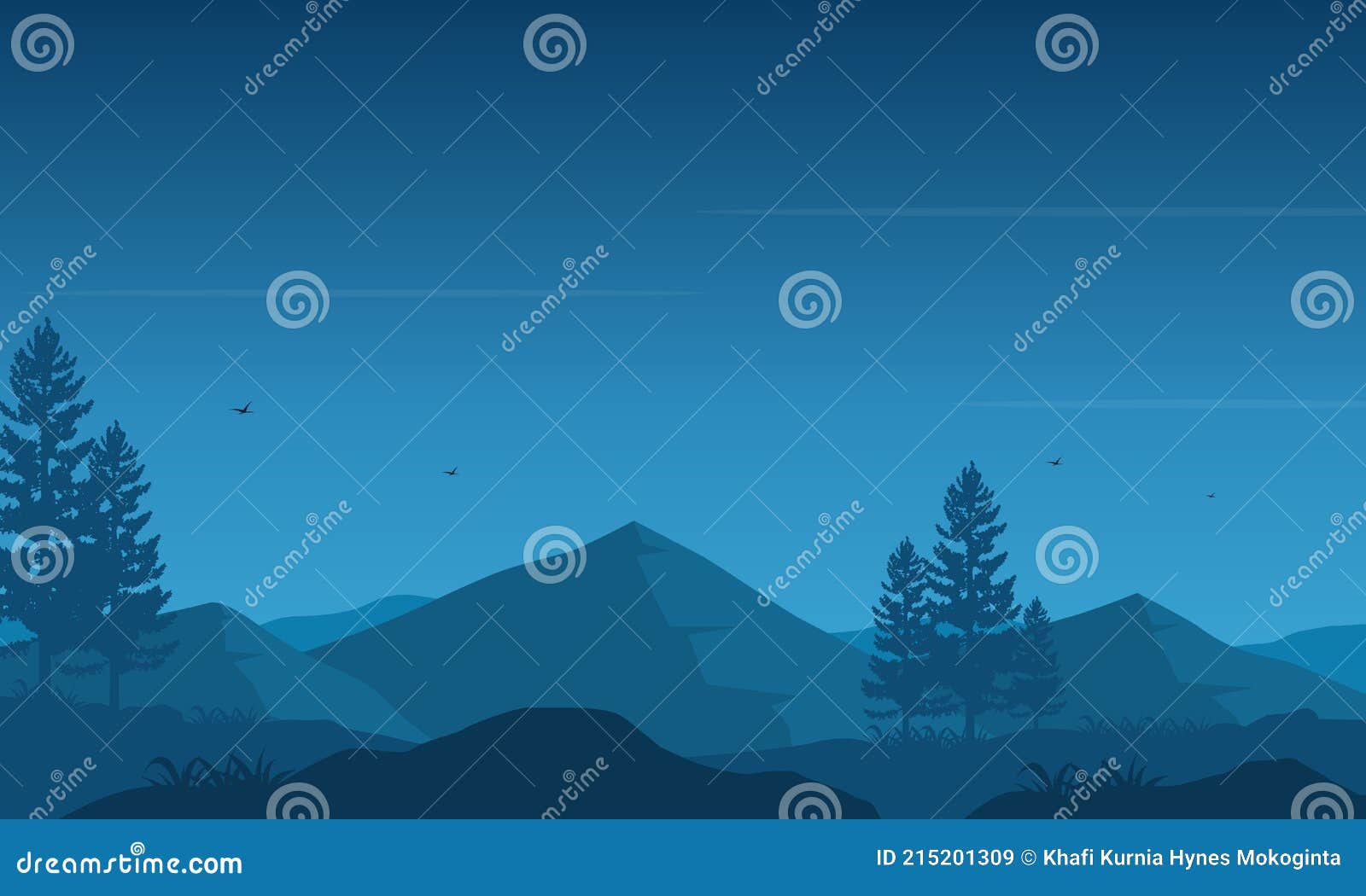 Cool Night Atmosphere with Beautiful Mountain Views. Vector ...