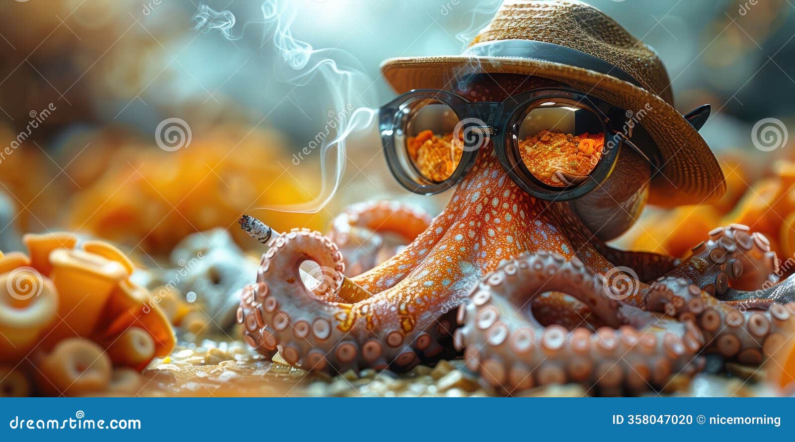 Cool Octopus Smoking a Cigarette. Created by Generative Artificial ...