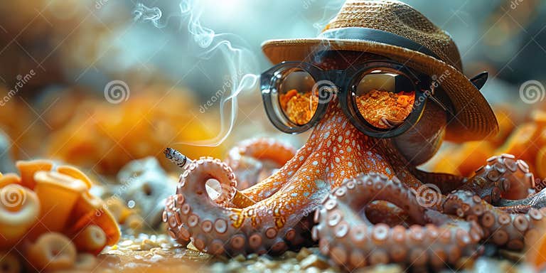 Cool Octopus Smoking a Cigarette. Created by Generative Artificial ...